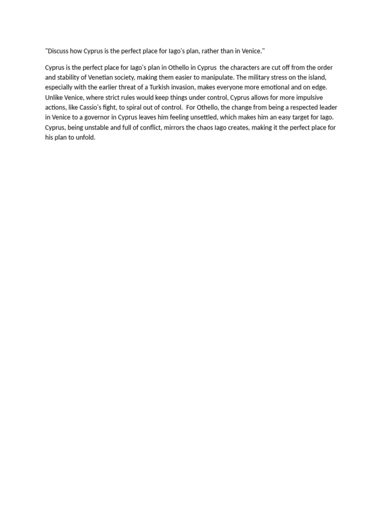 Cyprus: Iago's Ideal Manipulation Setting | PDF