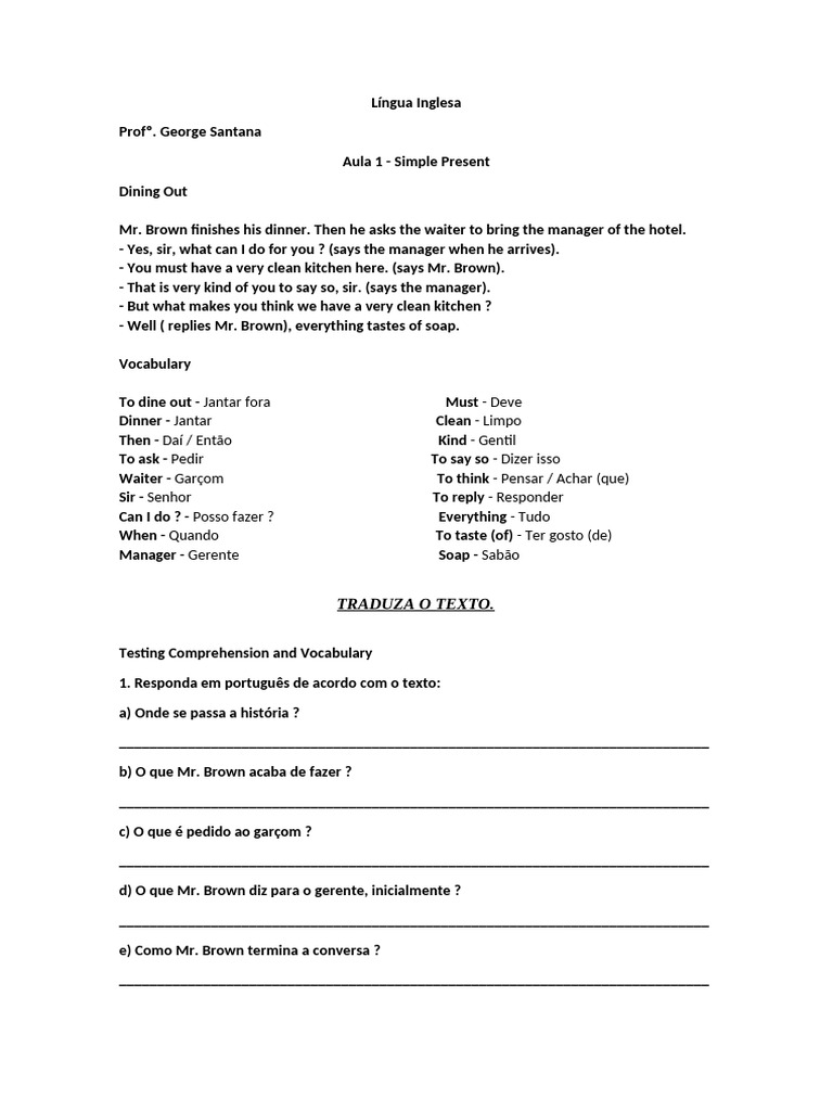 Simple Present - Aula 1 - Novotec | PDF