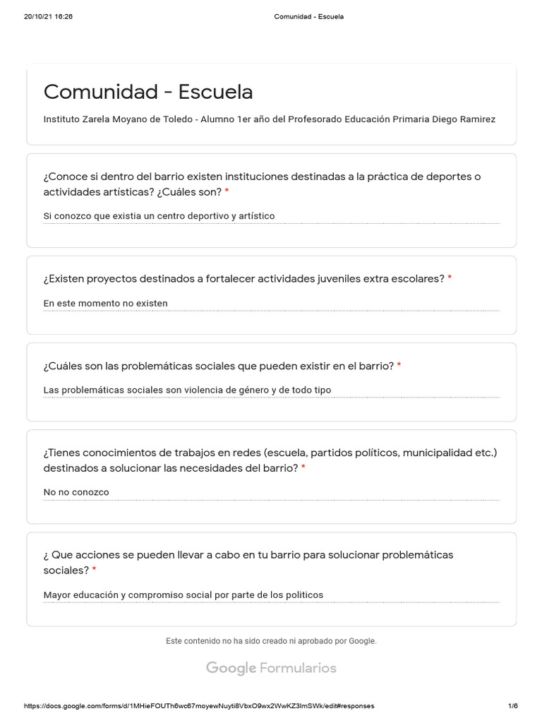 Comunidad - Escuela - Formularios de Google | PDF | Escuelas