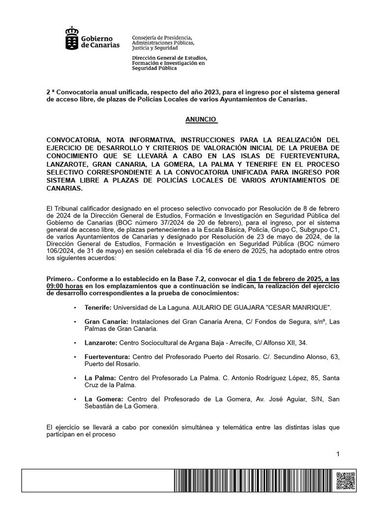 ANUNCIO-CONVOCATORIA-E-INSTRUCCIONES-PRUEBA-DE-DESARROLLO | PDF | Islas Canarias | Documento de ...