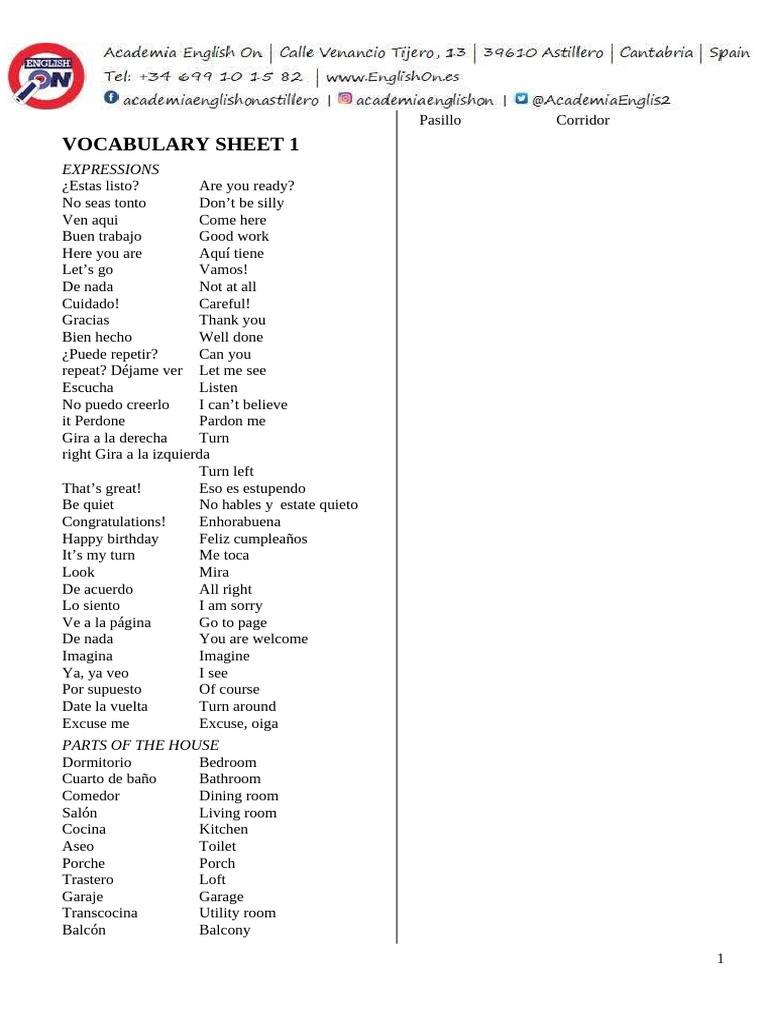 Basic Vocabulary - Actualizado 19 Sept 2024 | PDF