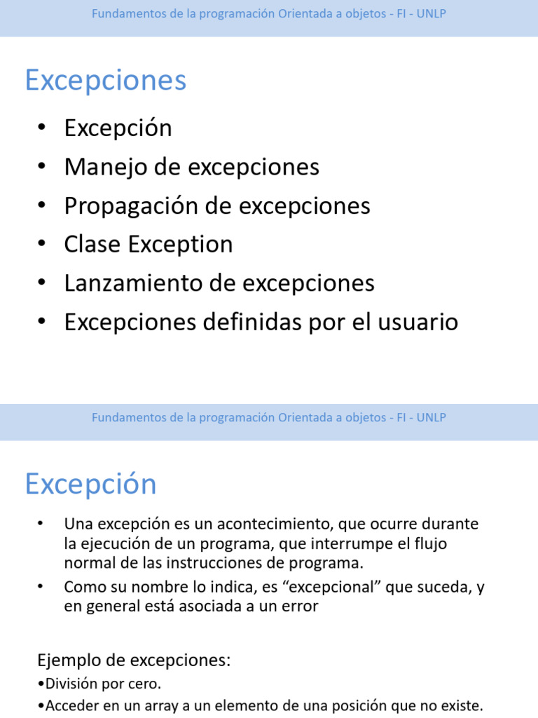 2018 7 Excepciones | PDF | Constructor (Programación Orientada a Objetos) | Programación