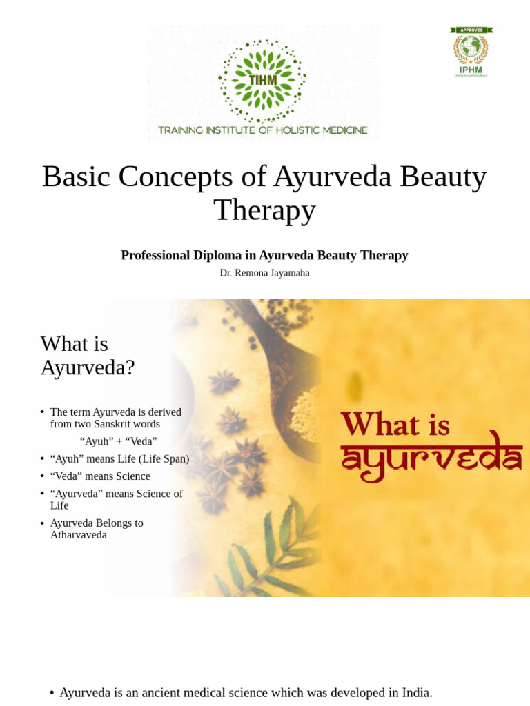 L01 Basic Concepts of Ayurveda Beauty Therapy-1 | PDF | Ayurveda | Clinical Medicine
