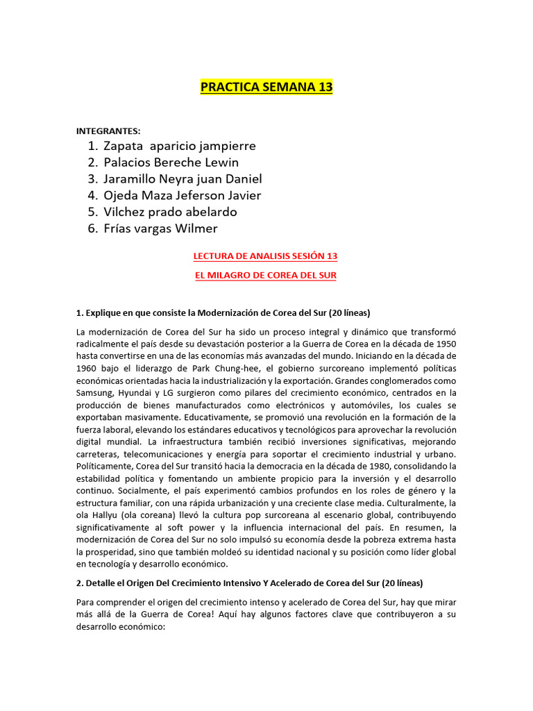 PRACTICA+SEMANA+13 | PDF | Corea del Sur | Política mundial
