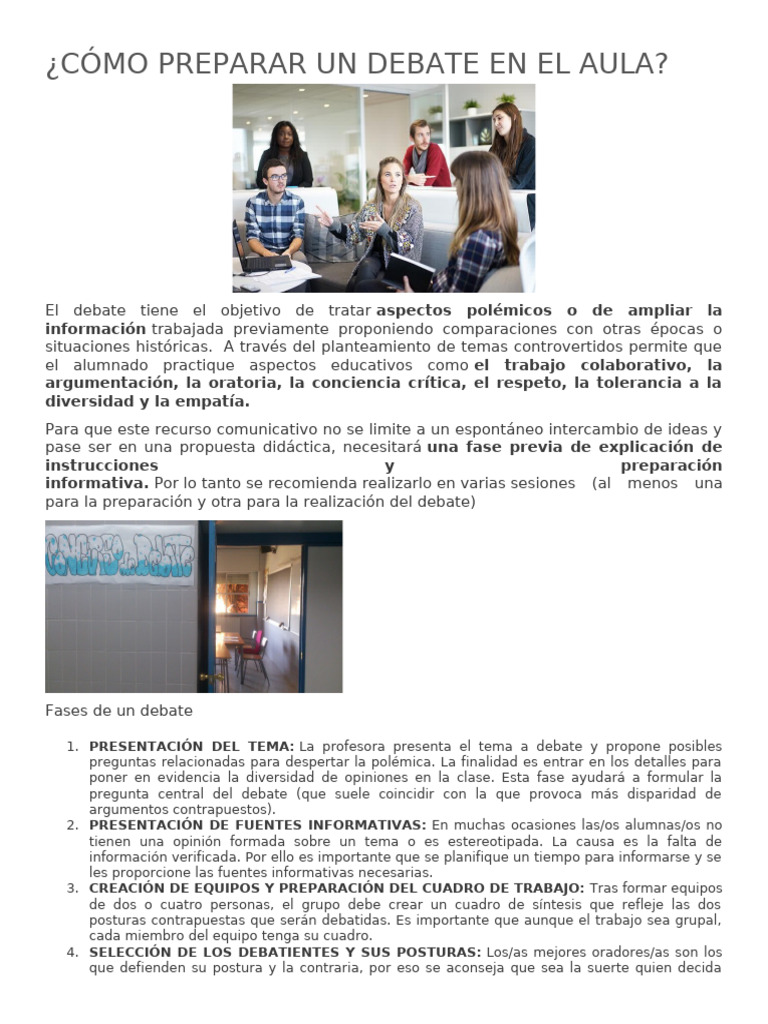 Guía para preparar un debate en clase | PDF | Hablar en público