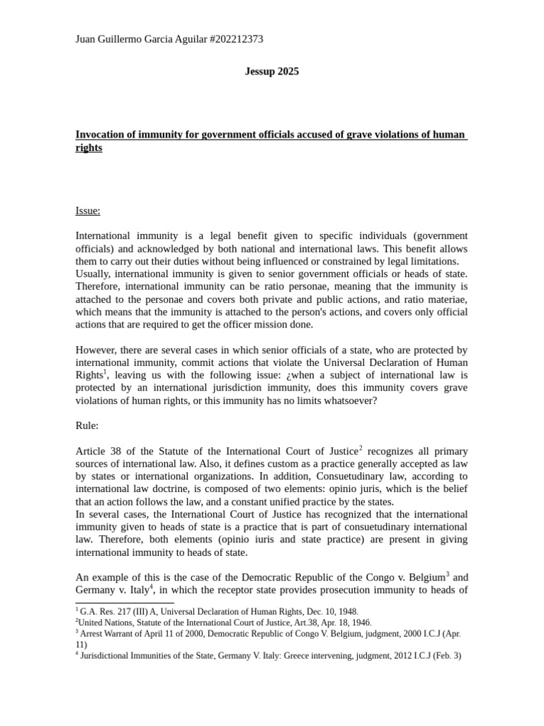Jessup issue 1 | PDF | International Law | Sovereign Immunity