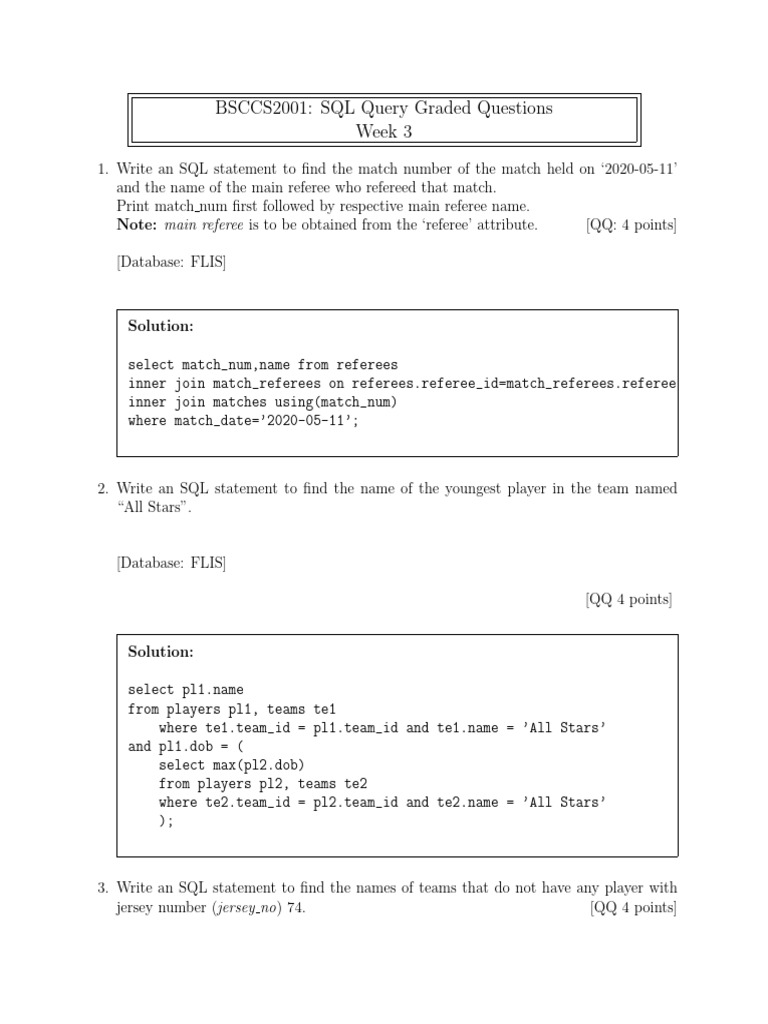 Week 3 Graded Query Solutions | PDF