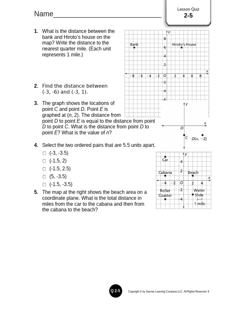 Distance Calculations on a Coordinate Plane | PDF