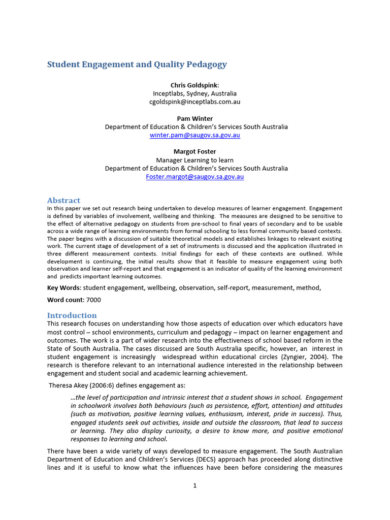 Measuring Student Engagement Effectively | PDF | Learning | Pedagogy