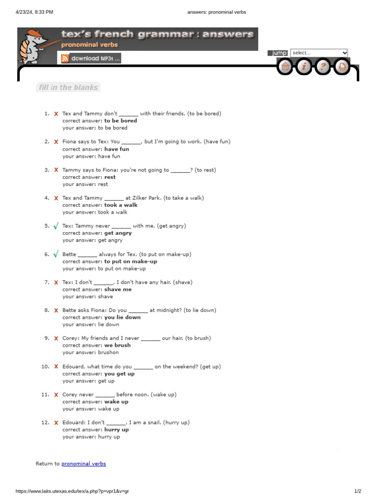 answers_ pronominal verbs | PDF | Language Mechanics | Linguistics