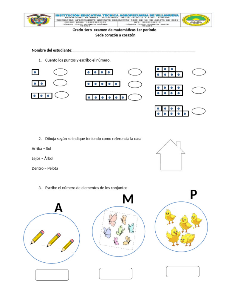 Examen de Matemáticas 1er Grado | PDF