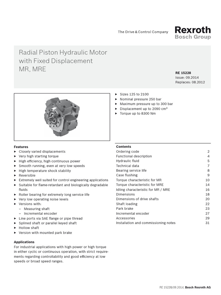 Radial Piston Hydraulic Motor MR, MRE | PDF | Piston | Brake