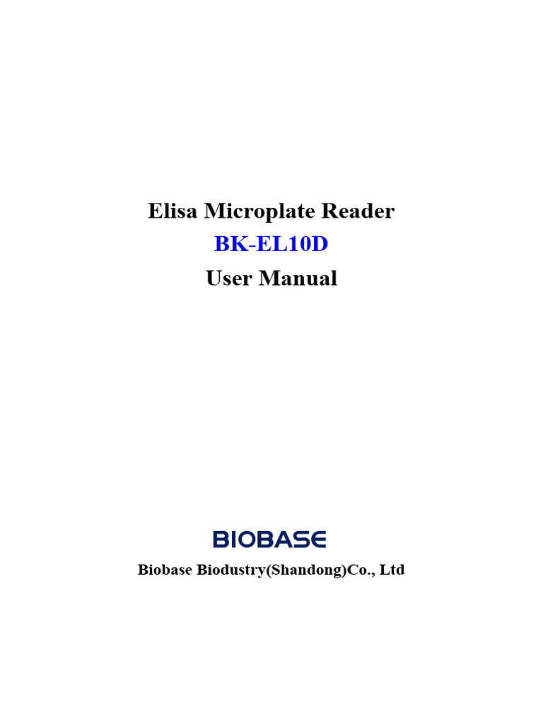 BIOSBASE BK-EL10D Elisa Microplate Reader User Manual | PDF | Usb | Electrical Connector