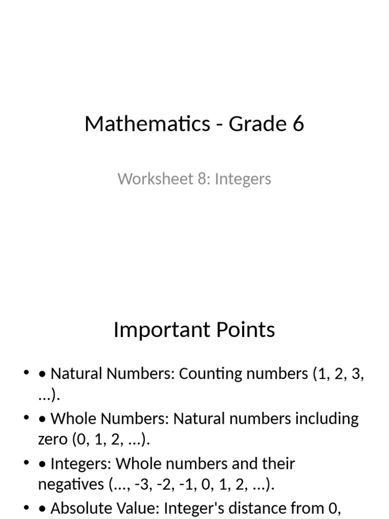 Grade 6 Integer Concepts Worksheet | PDF