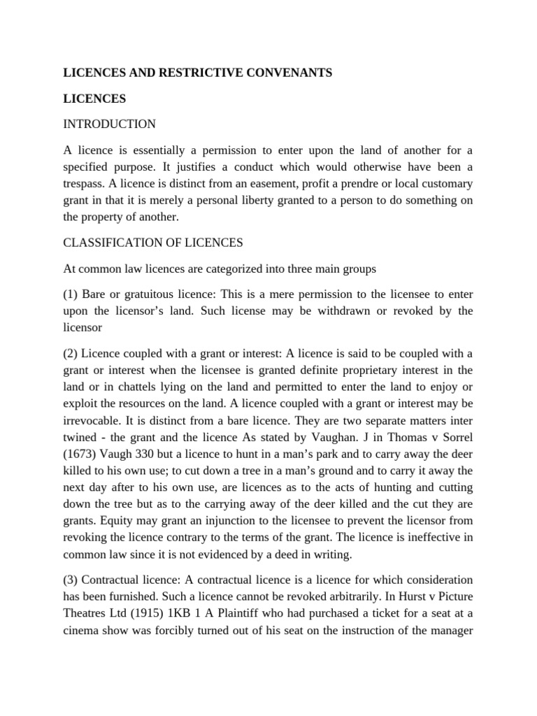 Land 2 Licences and Restrictive Convenants | PDF | License | Estoppel