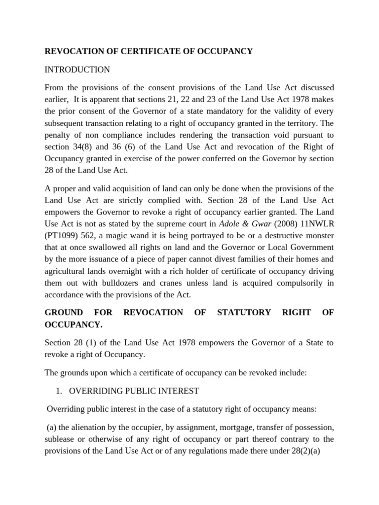 Land 2 Revocation of Certificate of Occupancy 3 | PDF | Justice | Crime ...