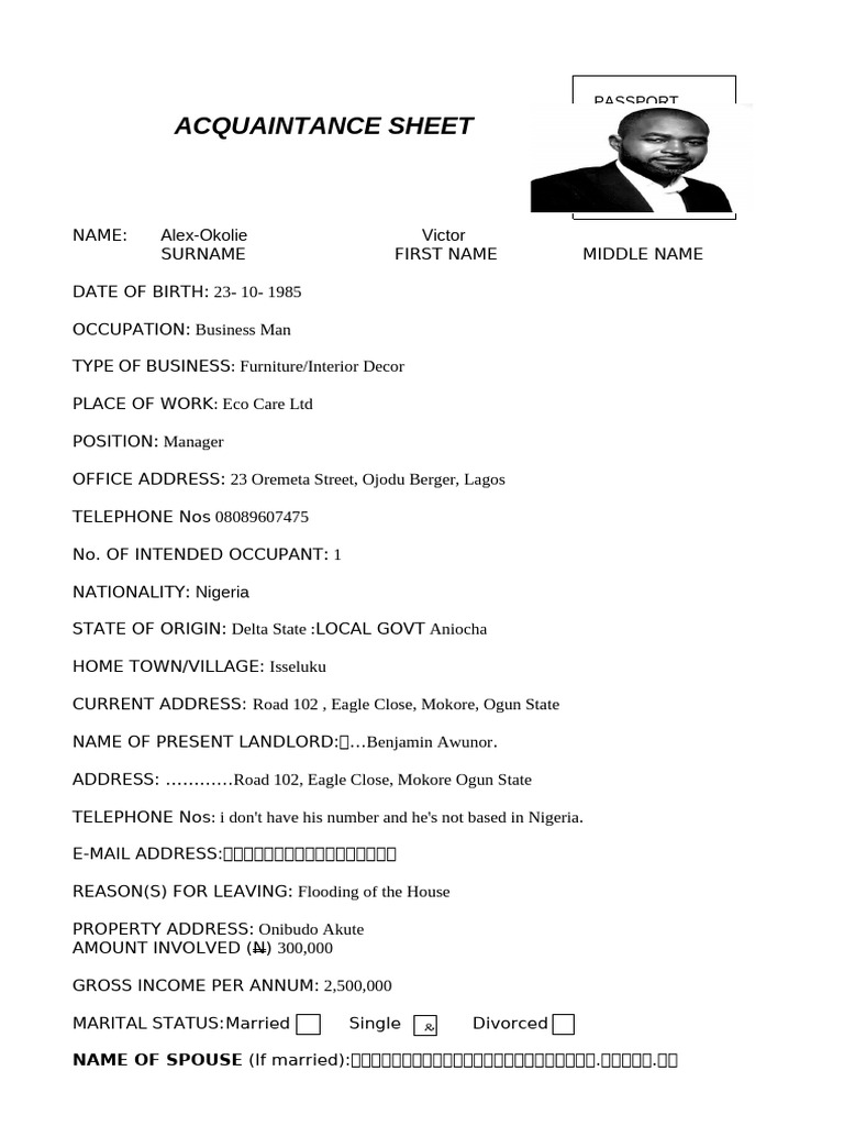 Acquintance Gar Form Victorecocare | PDF | Leasehold Estate | Landlord