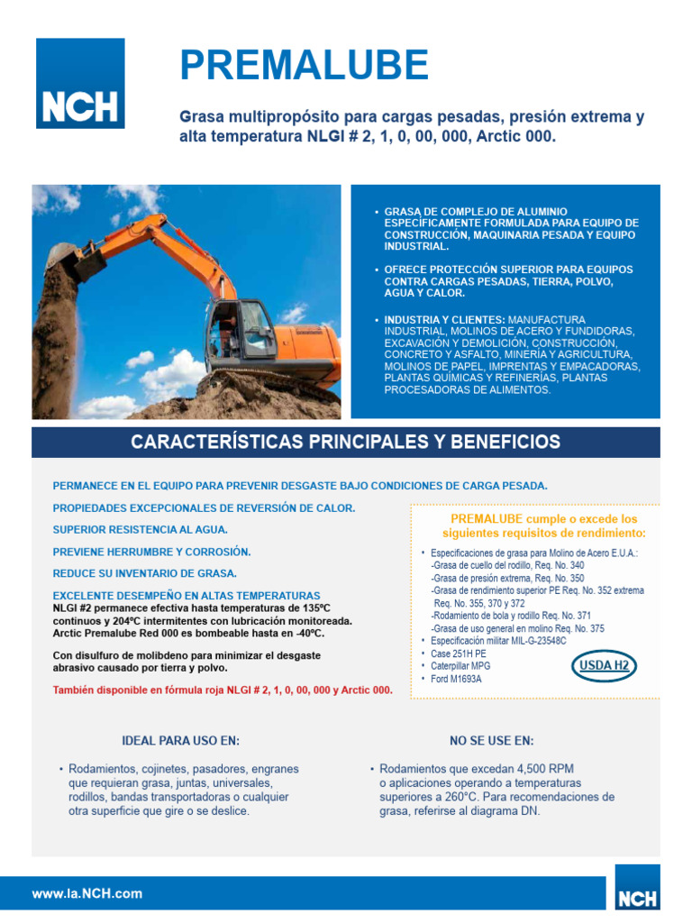 NCH - Lub - La - 4464, 4535, 4566 - Premalube | PDF | Rodamiento ...