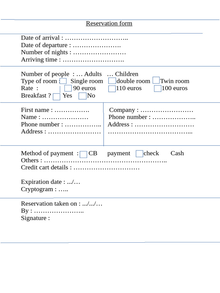Fiche de Reservation | PDF