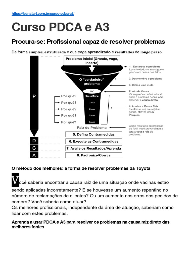 Curso PDCA e A3 - Procura-Se Profissional Capaz de Resolver Problemas | PDF