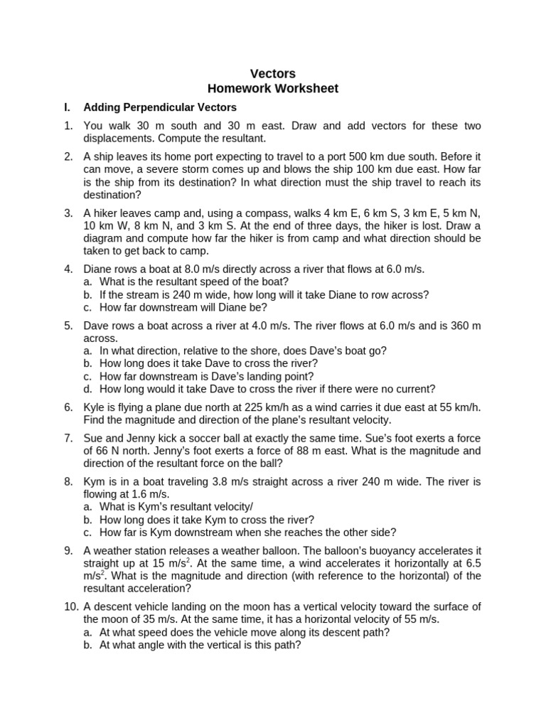 Vector Worksheet 1 | PDF | Force | Acceleration