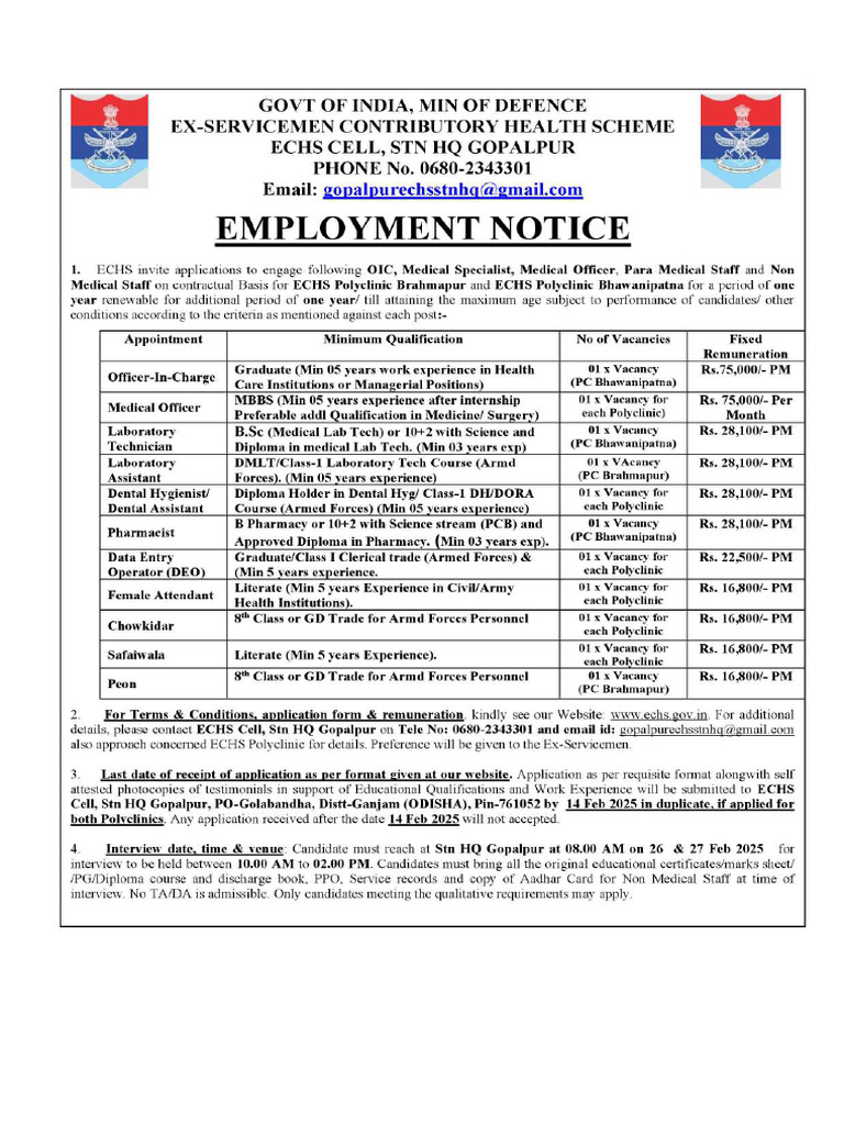 Notification For Echs Deo Peon and Other Post 6790765a9870e91461318 | PDF