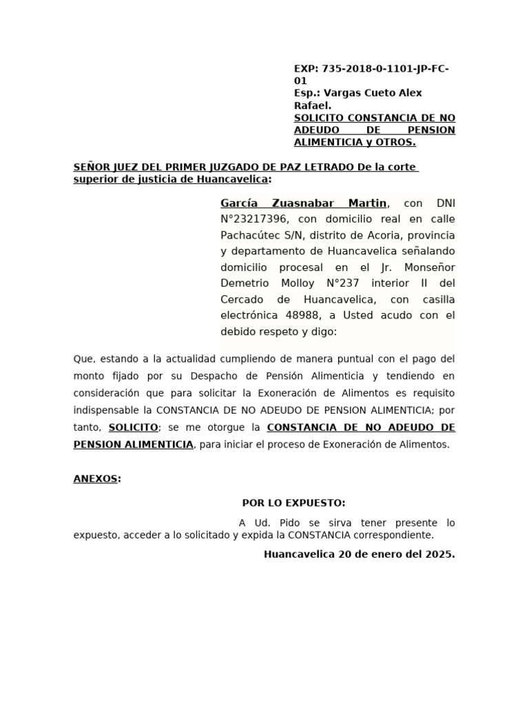 Solicito Constancia de No Adeudar | PDF