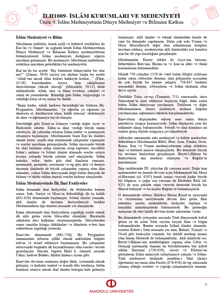 ISLAMKURUMLARIVEMEDENIYETI Unite4 UniteOzeti | PDF