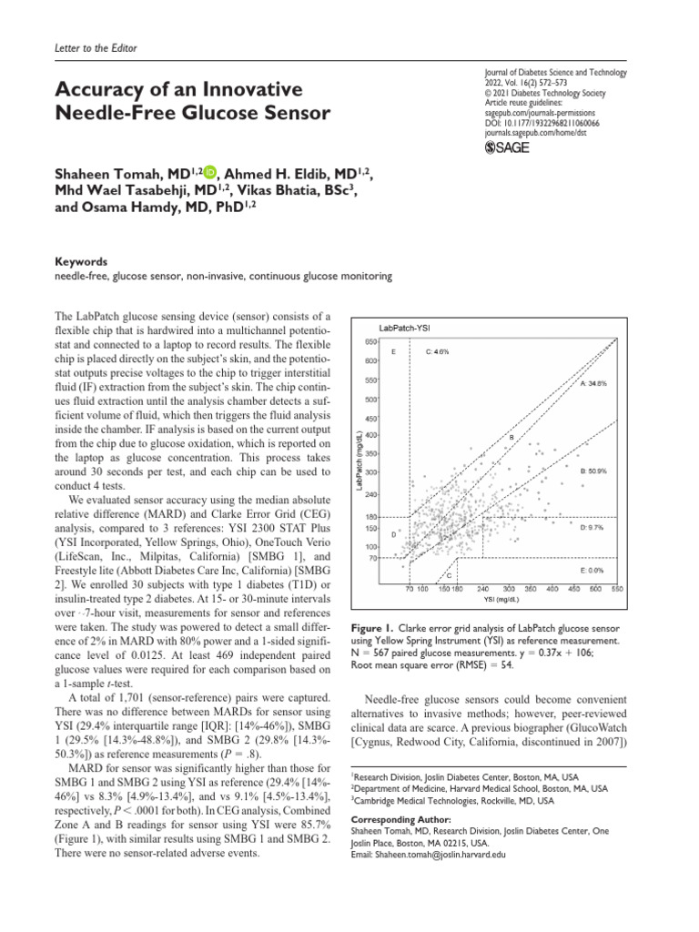 Accuracy of An Innovative Needle-Free Glucose Sensor | PDF | Disorders ...