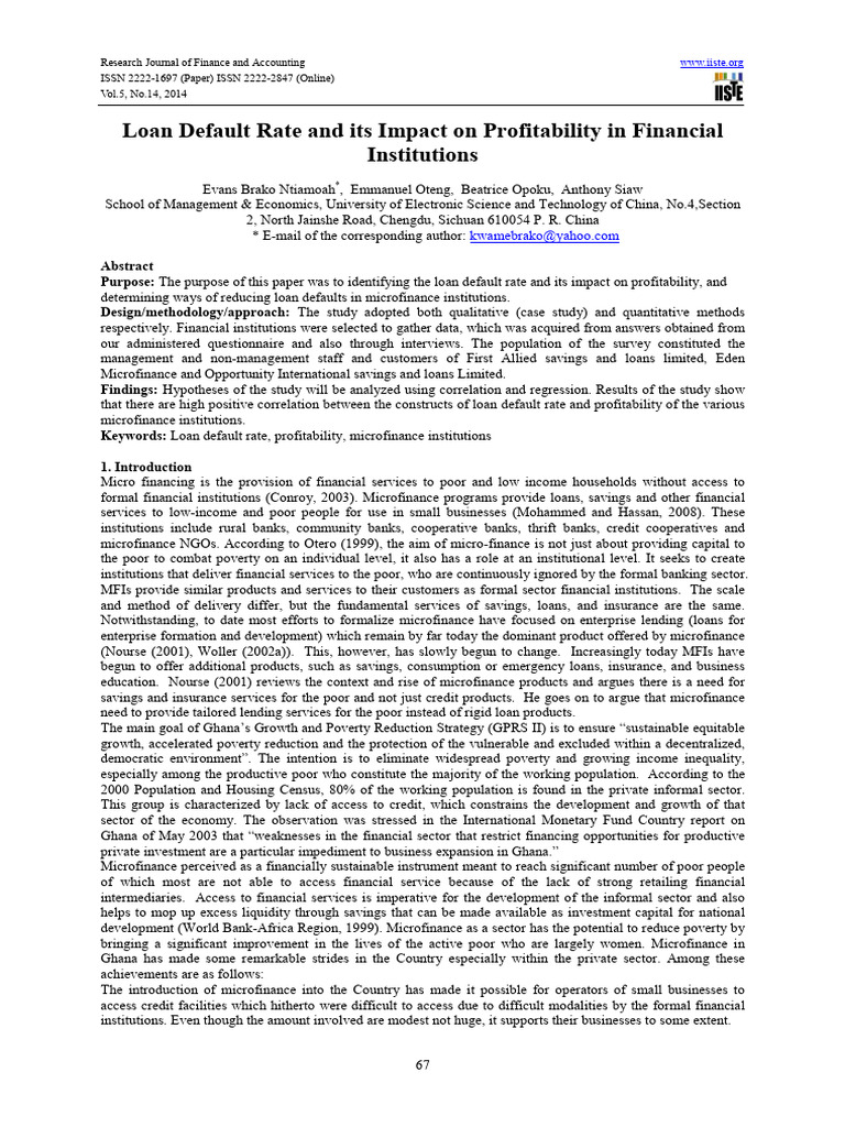 Loan Default Rate's Impact on Profitability | PDF | Microfinance | Loans