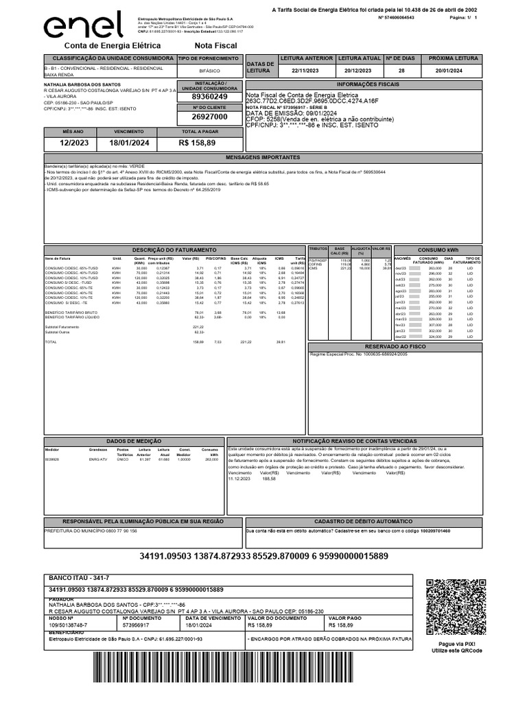Sua Fatura de Energia Mesref 202312 | PDF