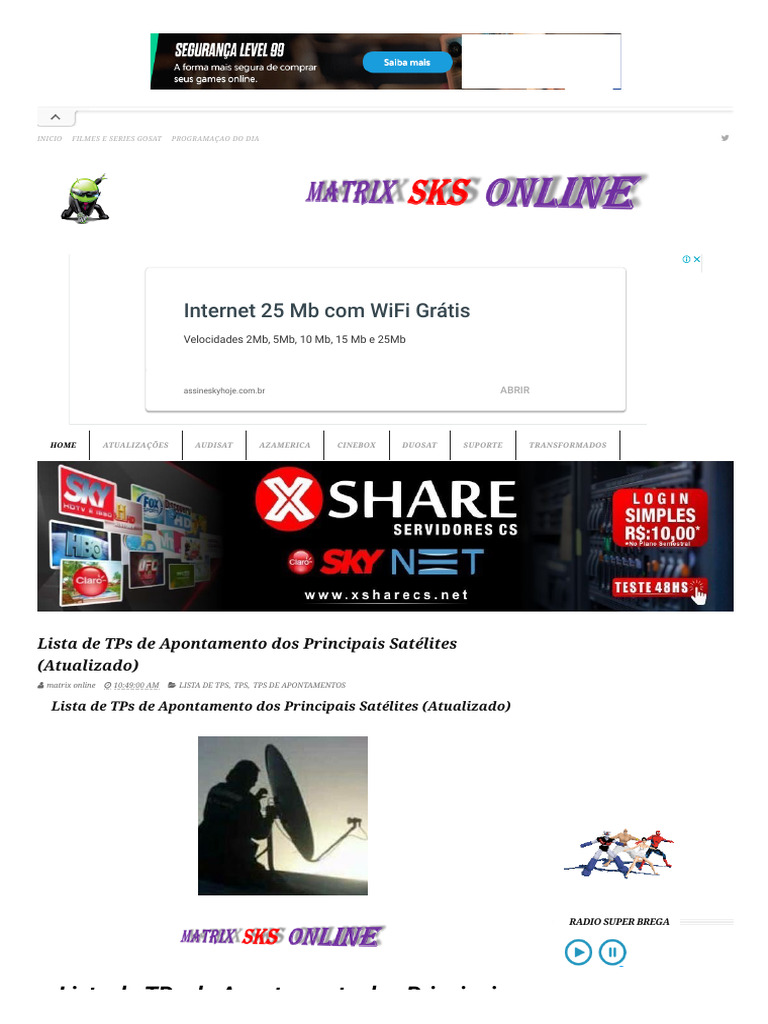 Lista de TPs de Apontamento Dos Principais Satélites (Atualizado ...