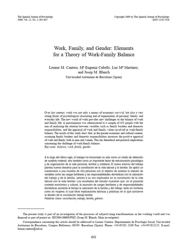 Work Family and Gender Elements For A TH | PDF | Effect Size | Variance