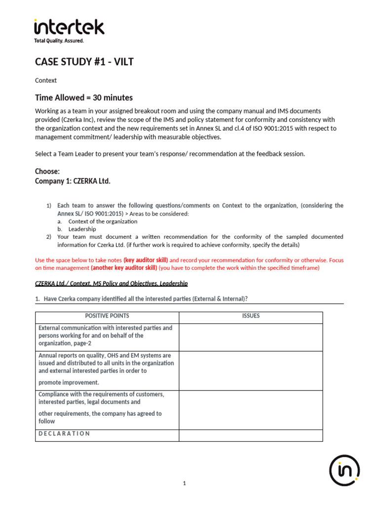 CS 1 Context, Policy and Objectives - 2021 VILT | PDF | Iso 9000 | Leadership
