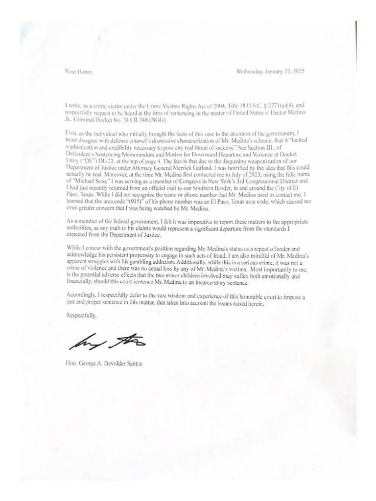 George Santos' Letter To The Judge About An Alleged Scammer | PDF