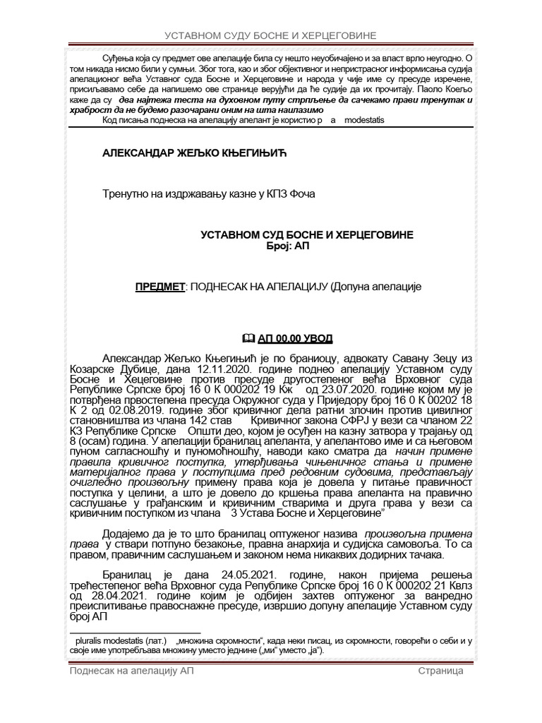 USBIH Podnesak Na Apelaciju | PDF