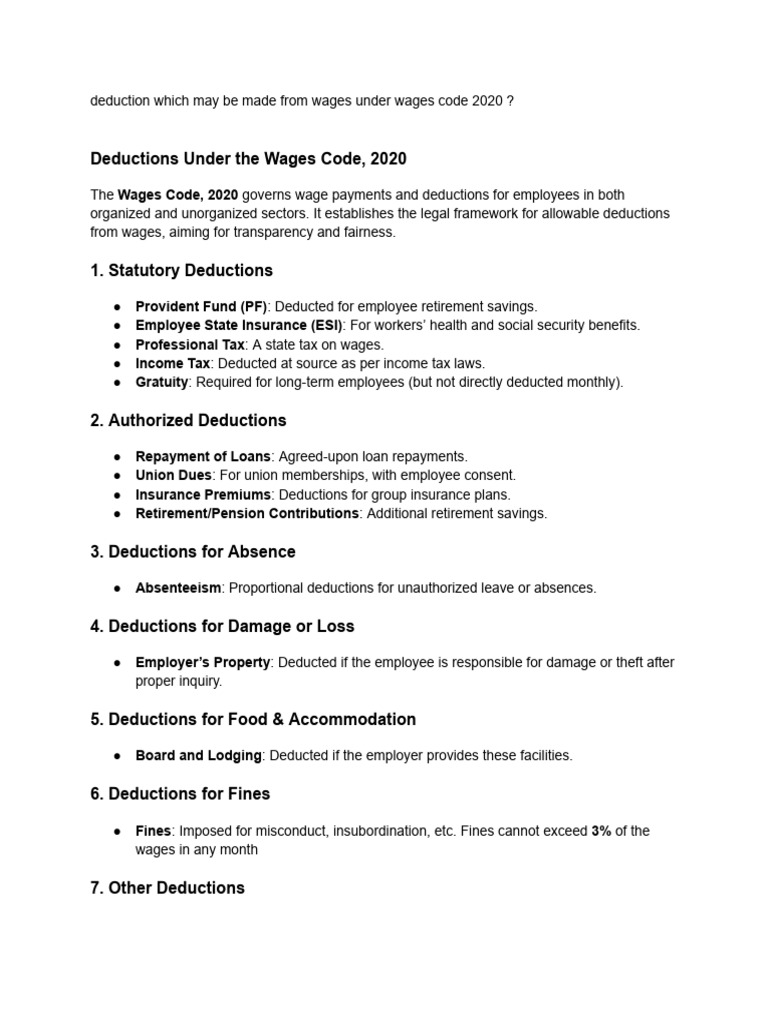 Wage Deductions Explained | PDF