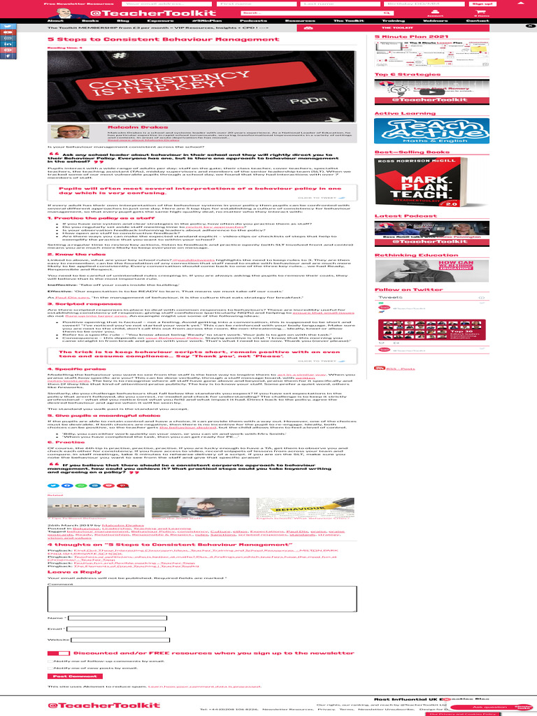 Teacher Toolkit Site - Consistency | PDF | Teachers | Psychology