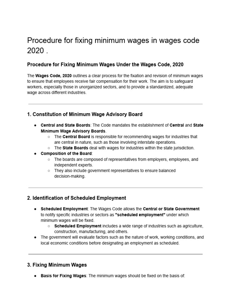 Procedure For Fixing Minimum Wages in Wages Code 2020 | PDF | Cost Of Living | Employment