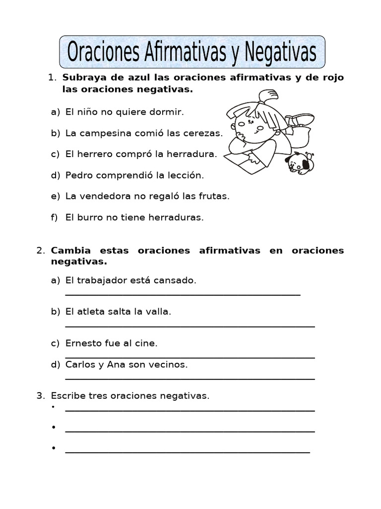 Ejercicios de Oraciones Afirmativas y Negativas | PDF