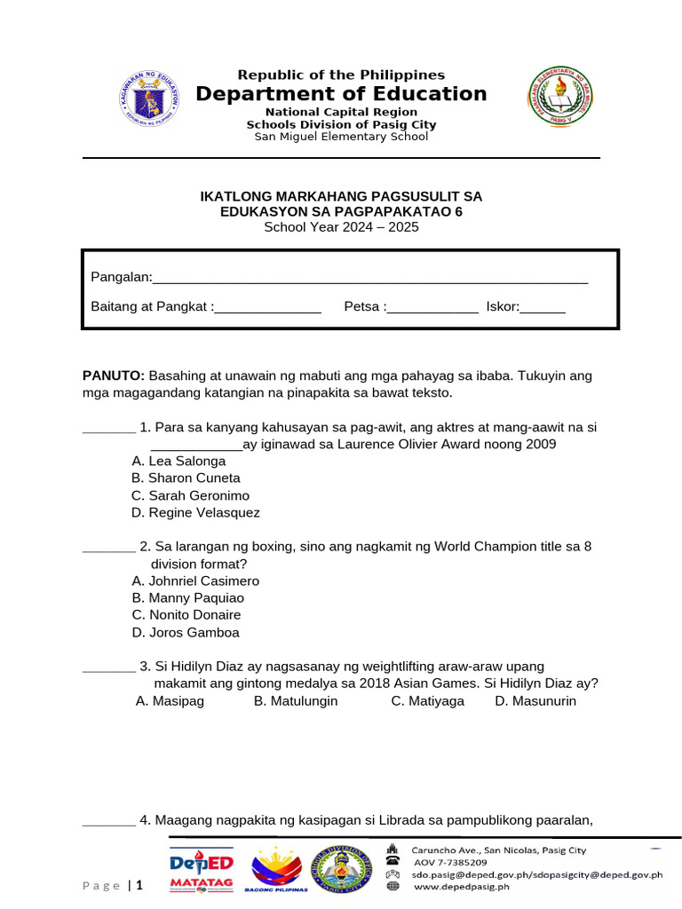 Template For Periodic Test | PDF