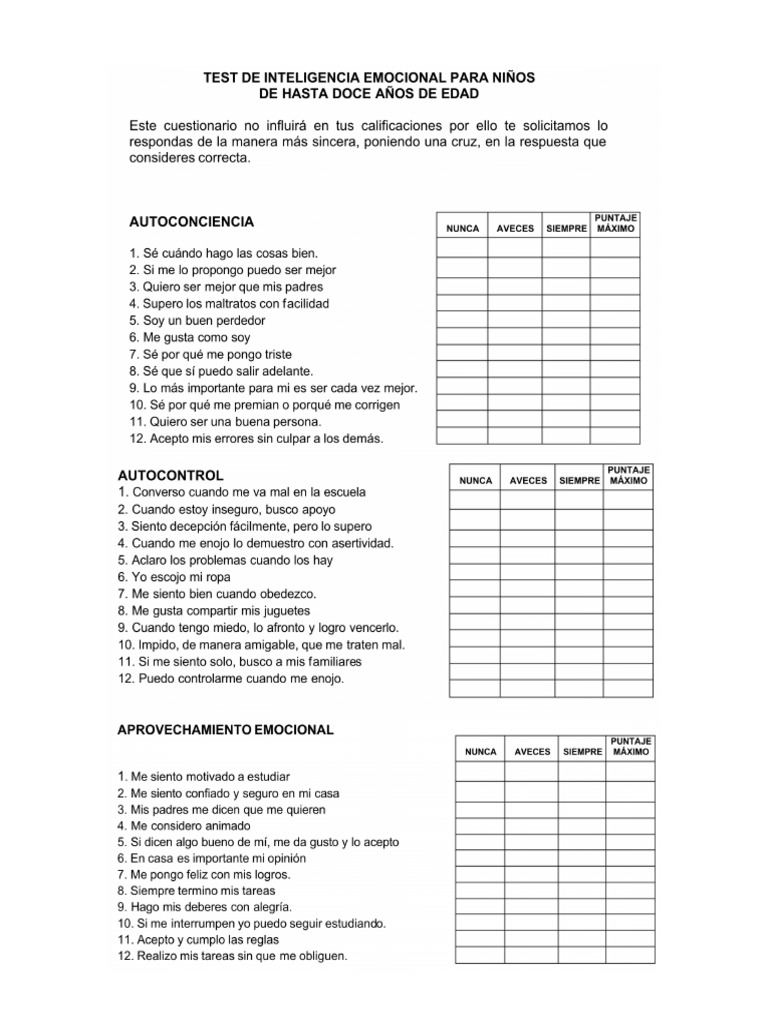 Test Emocional para Niños | PDF