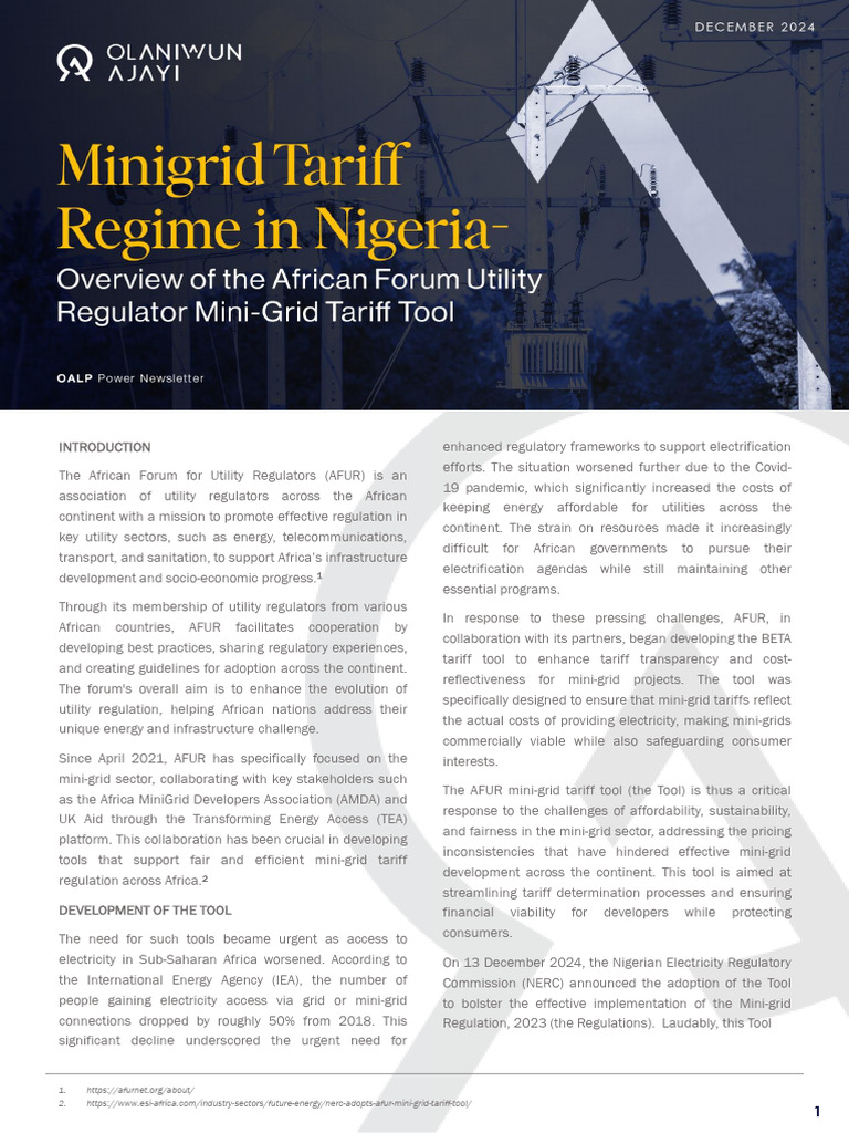 Minigrid Tariff Regime in Nigeria | PDF | Public Utility | Tariff