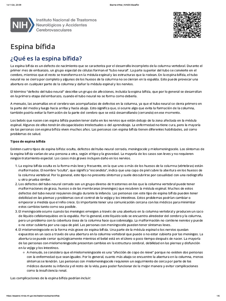 Espina bífida _ NINDS Español | PDF | Especialidades Medicas