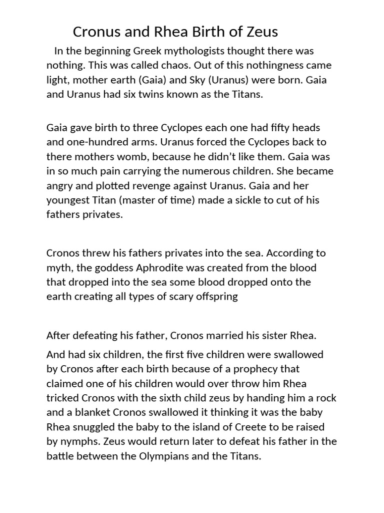 Birth of Zeus: Rhea's Deception | PDF