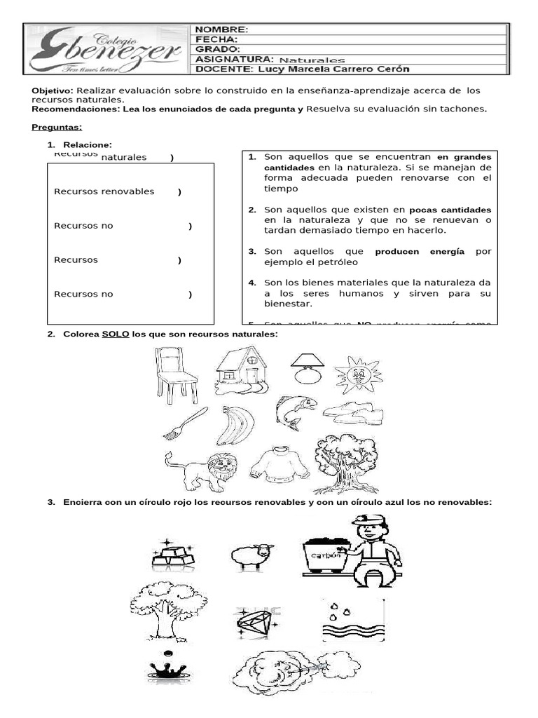 Evaluacion de Naturales Recursos Naturales 3 Tercer Periodo 20233 | PDF ...