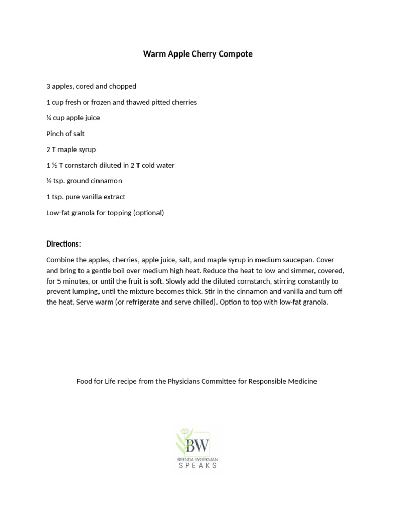 Warm Apple Cherry Compote Recipe | PDF