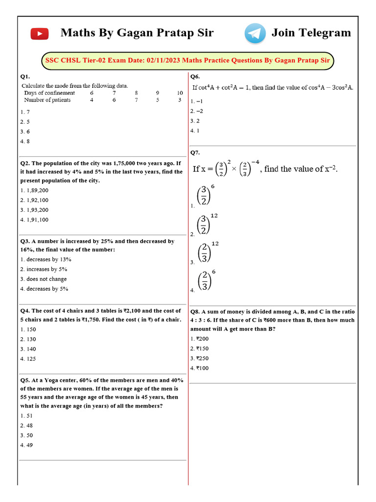 CHSL Tier-02 Maths (English) Practice | PDF | Euclidean Geometry