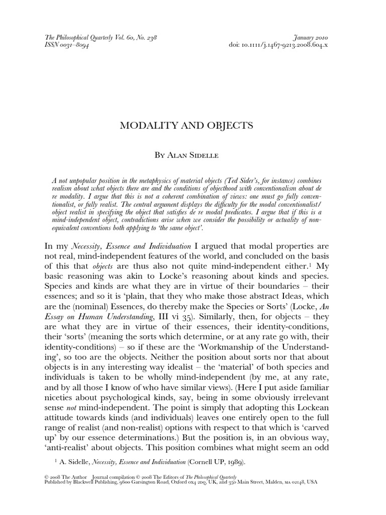 Modality and Object Realism Debate | PDF | Modal Logic | Metaphysics