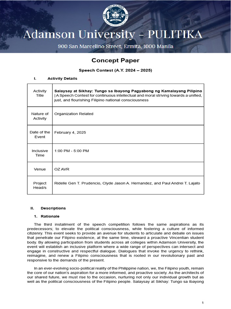Concept Paper Speech Competition | PDF